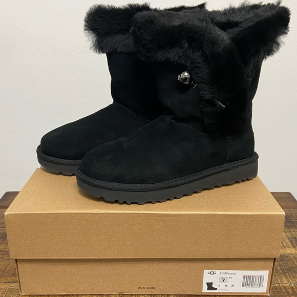 UGG | Shoes | New Ugg Classic Pin Fluff Black Boots | Poshmark